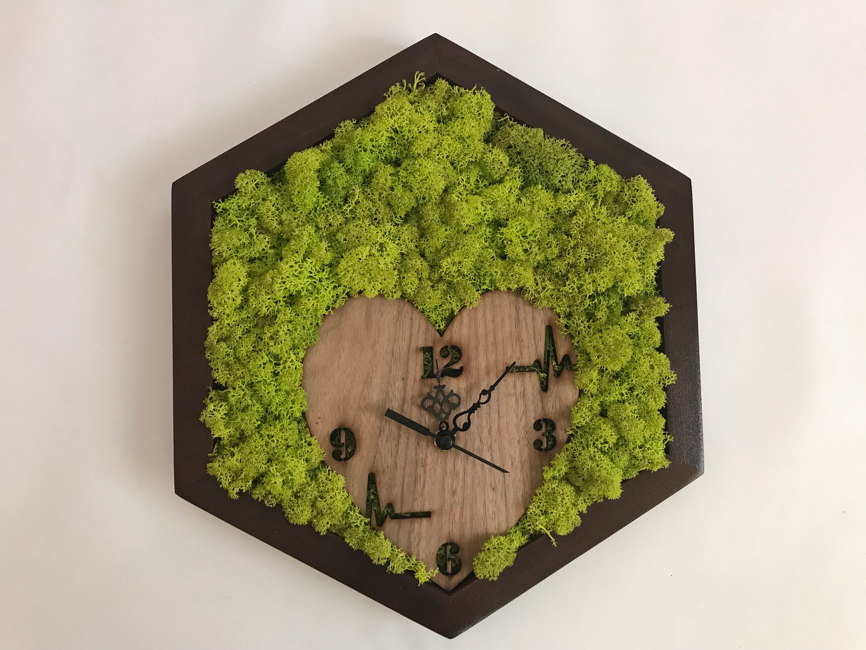 Handmade Wall Clock With Moss Moss Wall Clock Engraved Wood - Etsy