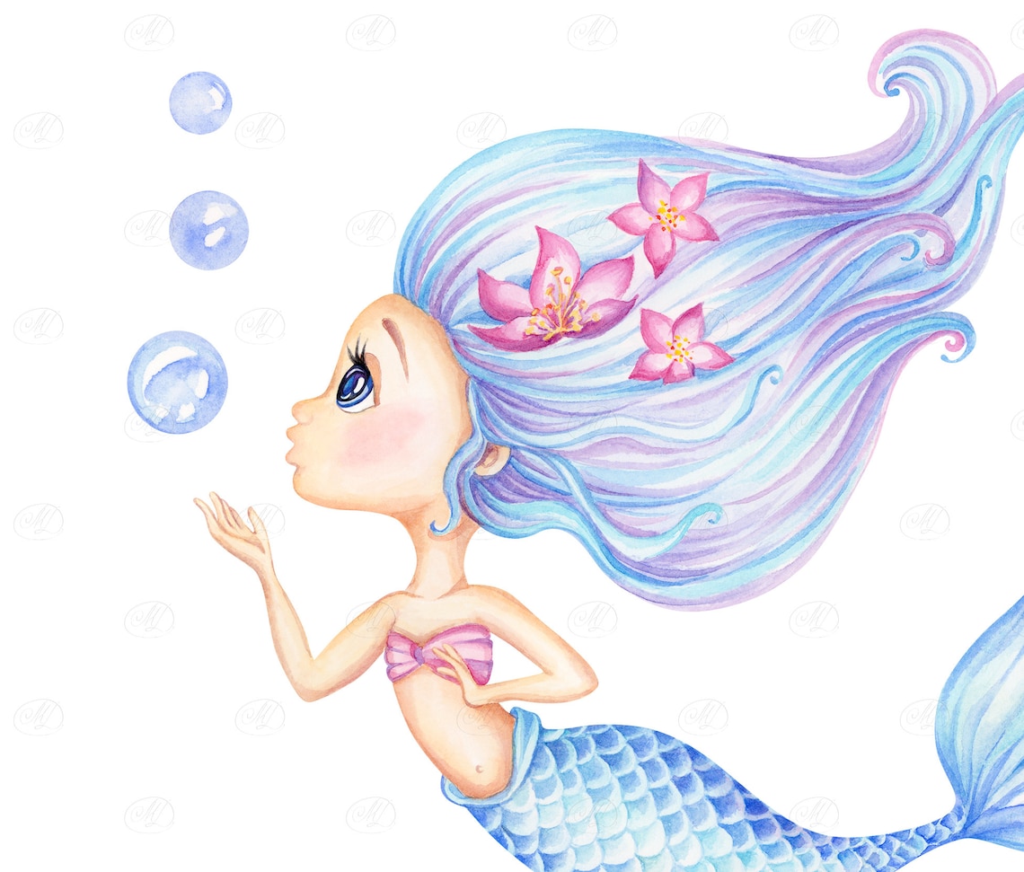 Mermaid Clipart Mermaid PNG Little Mermaid watercolor | Etsy España