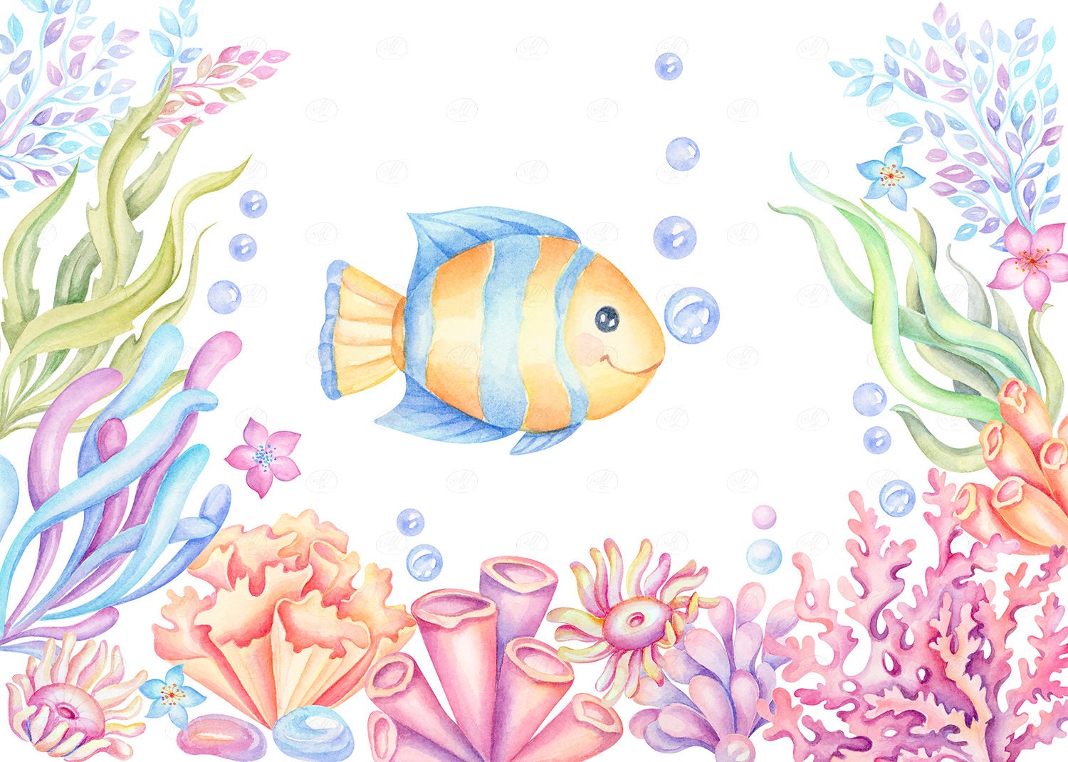 Under the sea clipart Underwater watercolor nautical clipart | Etsy