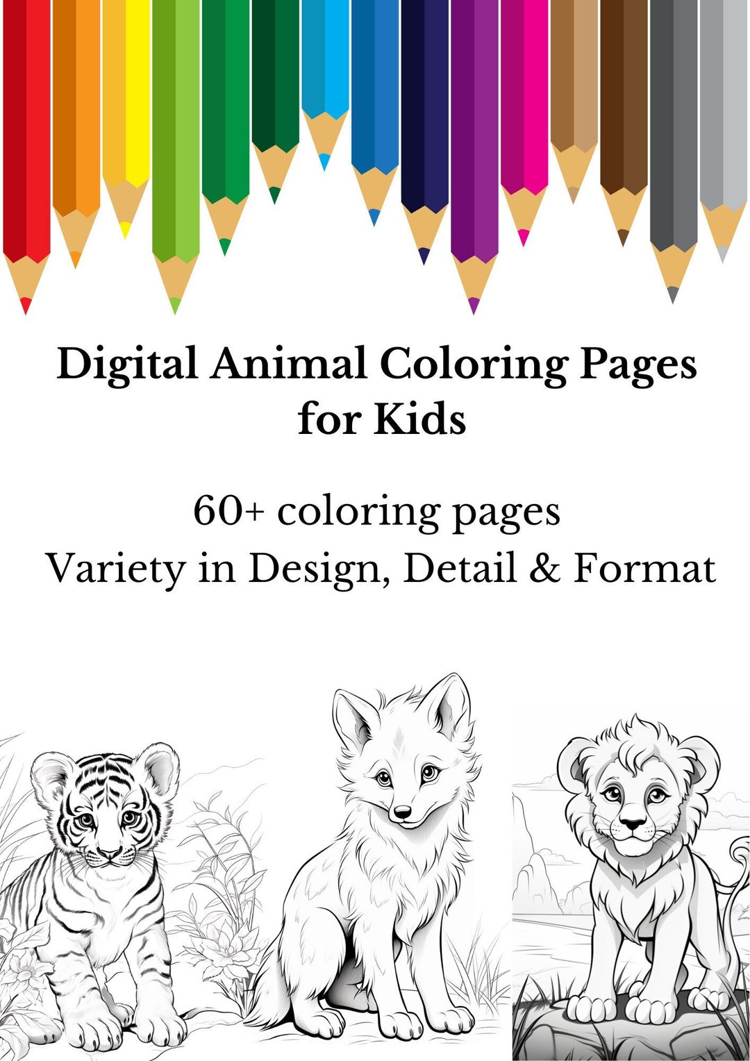 Digital Animal Coloring Pages for Kids - Etsy
