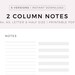 2 Column Notes Page Printable, Notes Template, Writing Paper, Notes ...