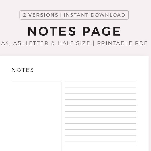 Printable Notes Page Notes Template Note Taking Writing - Etsy