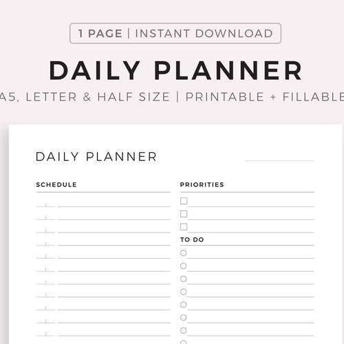 Printable Daily Planner Fillable Daily to Do List - Etsy