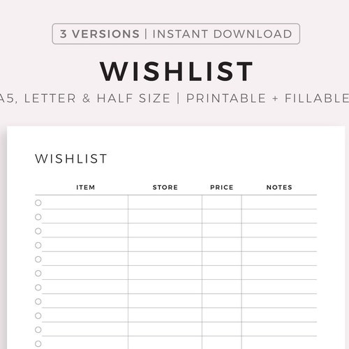 Simple Wishlist Page Printable & Fillable Holiday Wishlist - Etsy