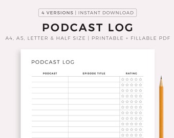 Podcast Tracker Printable, Podcast Log, Podcast Episode Tracker ...