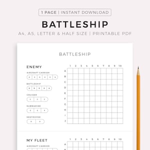 Printable Battleship Game Easy to Print and Play With Friends, School ...