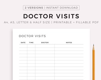 Doctor Visits Tracker Printable Template, Doctor Appointment Log ...