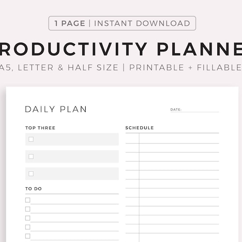 Daily Planner Printable Daily to Do List Productivity - Etsy