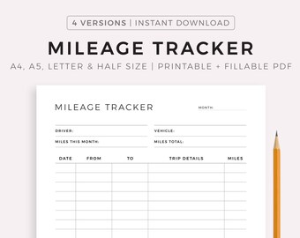 Mileage Tracker Printable, Work Trip Miles Tracker, Business Mileage ...