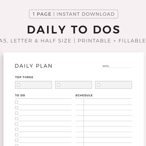 Printable Daily Planner Fillable Daily to Do List - Etsy