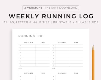 Weekly Running Log Printable Template, Running Journal, Cardio Training ...