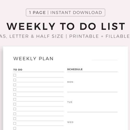 Weekly to Do List Printable Minimalist Weekly Planner Weekly - Etsy