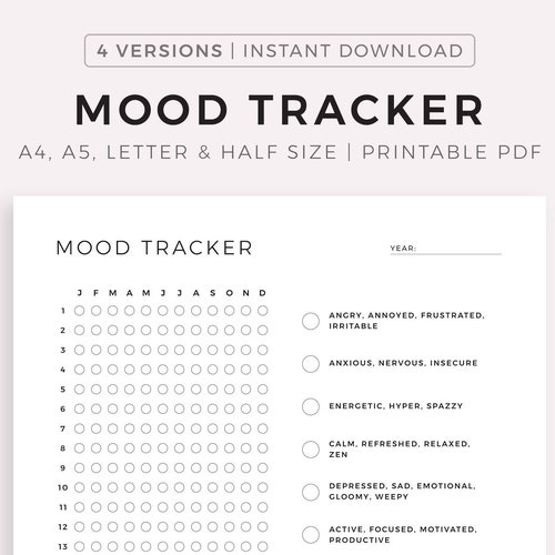 Mood Tracker Printable Landscape A Year in Pixels Mood - Etsy UK