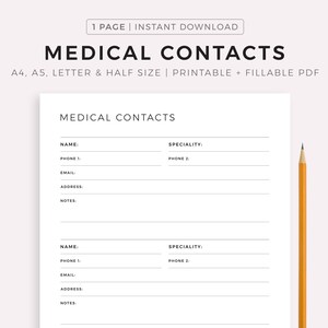 Medical Contacts List Template, Healthcare Contacts, Doctor Contacts ...