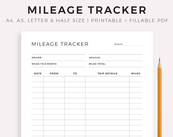 Mileage Tracker Printable, Work Trip Miles Tracker, Business Mileage ...