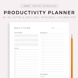 Printable Daily Planner PDF, Daily to Do List, Productivity Planner ...