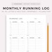 Monthly Running Log Printable Template, Running Journal, Cardio ...