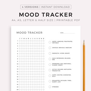 Mood Tracker Printable, A Year in Pixels, Mood Journal, Emotion Tracker ...