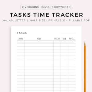Task Time Tracker Working Hours Tracker Time Spent Log - Etsy UK