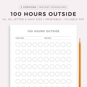 100 Hours Outside Tracker Printable, Track Your Time Outdoors, Activity ...