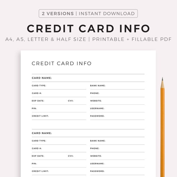 Credit Card Log - Etsy