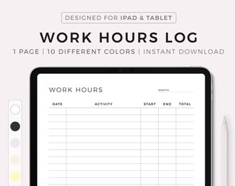 Working Hours Log Printable, Work Time Tracker, Activity Tracker, Work ...