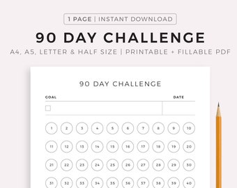 90 Day Challenge Tracker Printable PDF Habit Tracker - Etsy