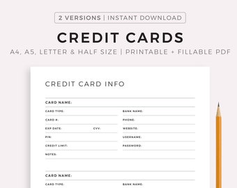 Half Letter Credit Card Tracker - Etsy