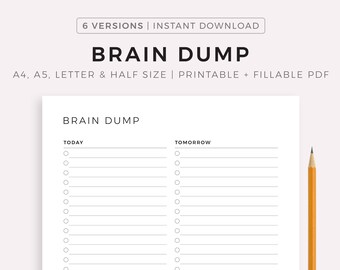 Brain Dump Printable Thought Organizer A4 A5 Letter - Etsy