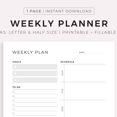 2022 Weekly Planner Printable Horizontal Format A5 Half - Etsy