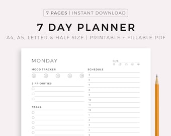 7 Day Planner - Etsy