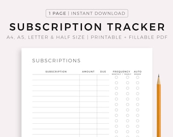 Subscription Tracker Printable, Membership Checklist, Expense Tracker ...