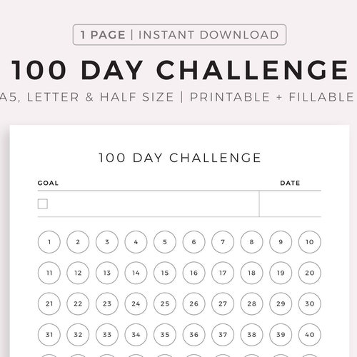 100 Day Challenge Goal Setting Progress Tracker Habit - Etsy