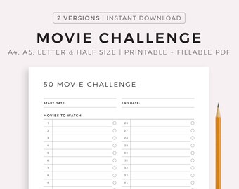 100 Movie Challenge Movie Tracker Bucket List Film Watchlist Printable ...