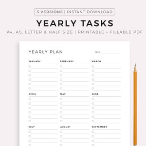 Yearly Tasks, Yearly to Do List, Yearly Planner, Annual Planner ...