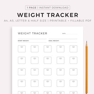 Weight Tracker Printable, Weight Loss Planner, Weight Goal Tracker ...