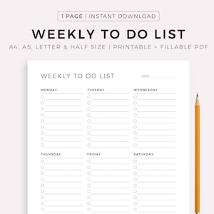 Weekly to Do List Printable, Weekly Task List Template, Weekly Planner ...