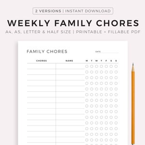 Simple Weekly Family Chores Printable, Kids & Adults House ...