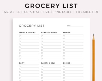 Printable Grocery List Template, Grocery Planner, Food Shopping List ...