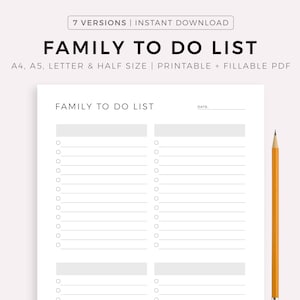 Family to Do List Printable Template, Tasks for Family Members, Family ...