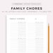 Weekly Family Chores Printable, House Responsibilities 4- 6 People ...