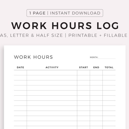Work Log Printable. Time Spent Tracker. Time Log. Working - Etsy