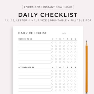 Daily Checklist Printable & Fillable, Daily to Do List Template, Task ...