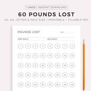 60 Pounds Lost Weight Tracker Printable, Weight Loss Tracker, Weight ...