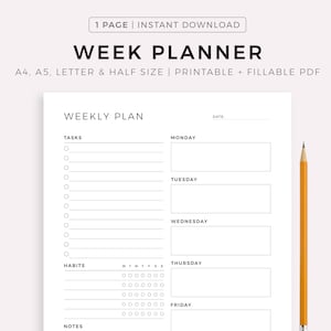 Printable Week Planner PDF Weekly to Do List Weekly Habit - Etsy