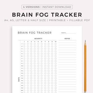 Monthly Brain Fog Tracker Printable Template, Track Daily Brain Fog ...