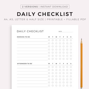 Daily Checklist Printable & Fillable, Daily to Do List Template, Task ...