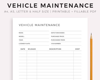 Vehicle Maintenance Log Book, Vehicle Service Tracker, Vehicle Repairs ...