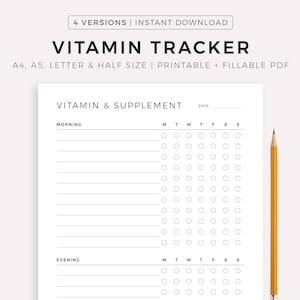 Daily Vitamin Tracker Printable, Supplement Checklist, Vitamin İntake ...