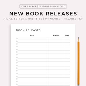 New Book Releases Tracker Printable, Books to Buy Reminder, Upcoming ...